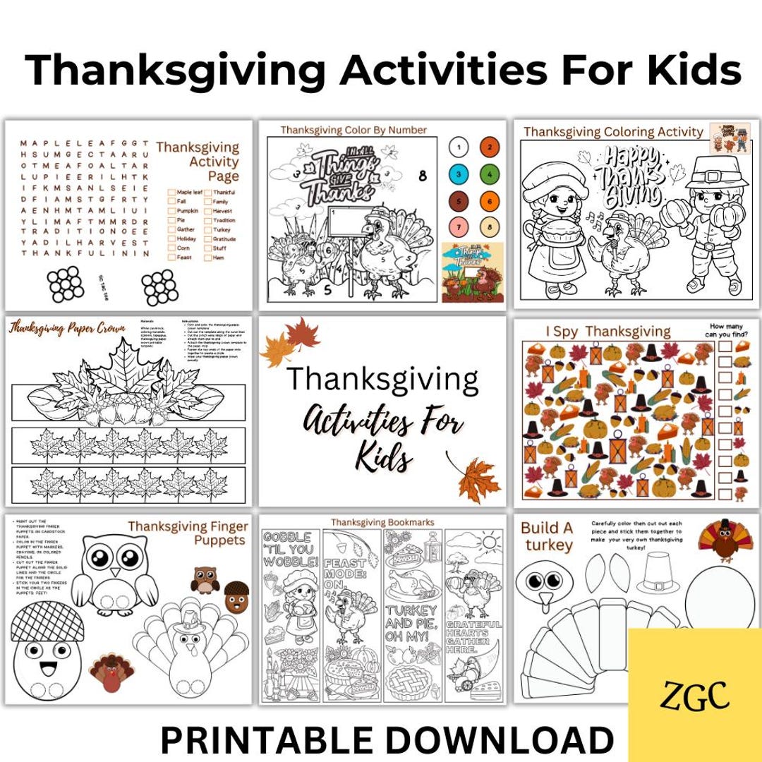 Printable Thanksgiving Kids Crafts, Thanksgiving Kids Activities, Color ...