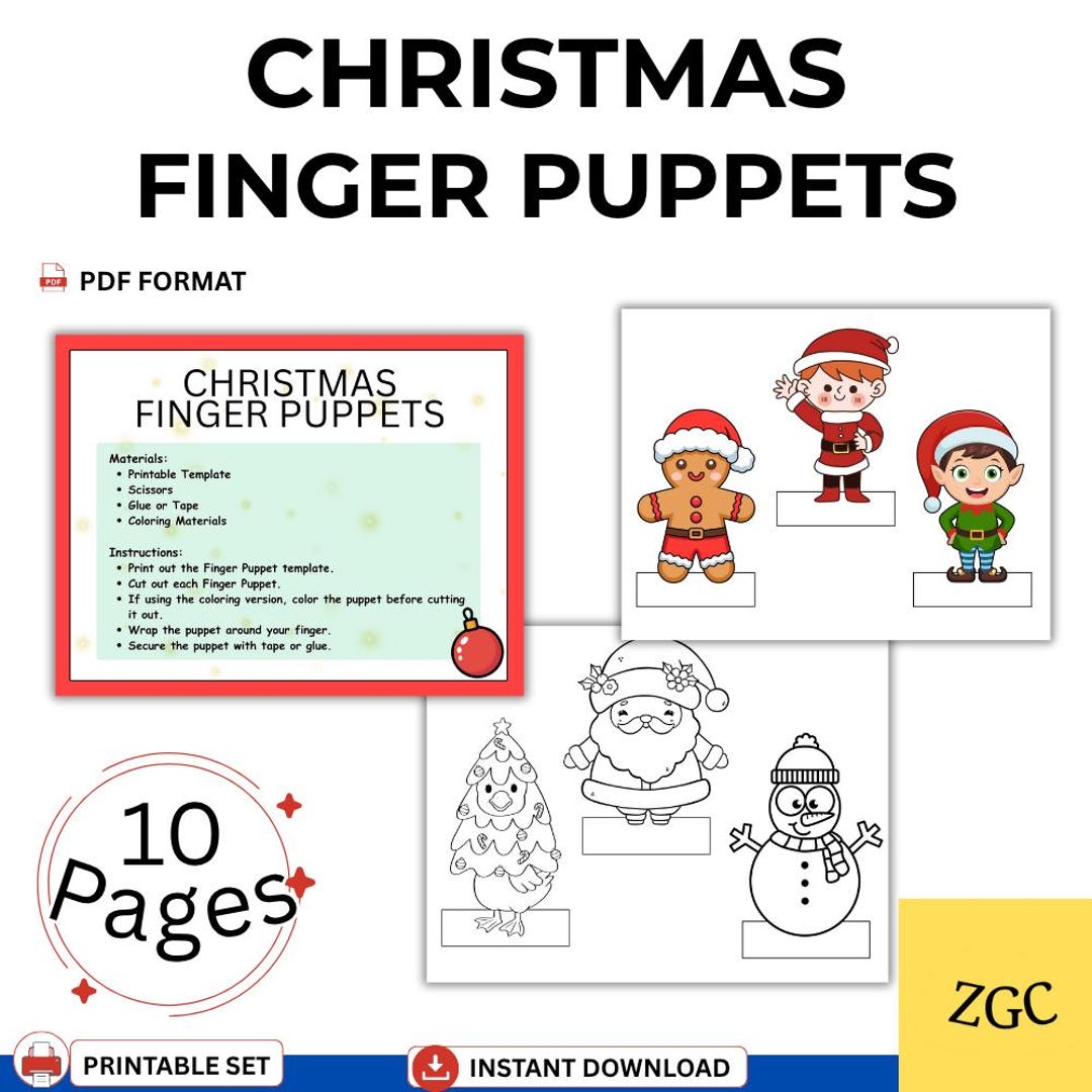 Christmas Finger Puppets Printable | Holiday Craft Activity (instant ...