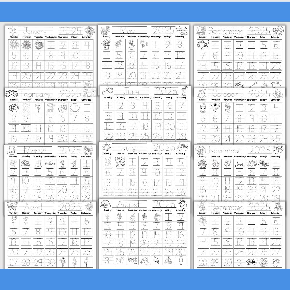 2025 Kids Traceable Calendar Printable | Fine Motor Skills Activity ...