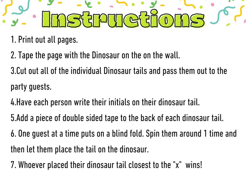 Pin the Tail on the Dinosaur Birthday Game, Fun Dino Party Activity for ...