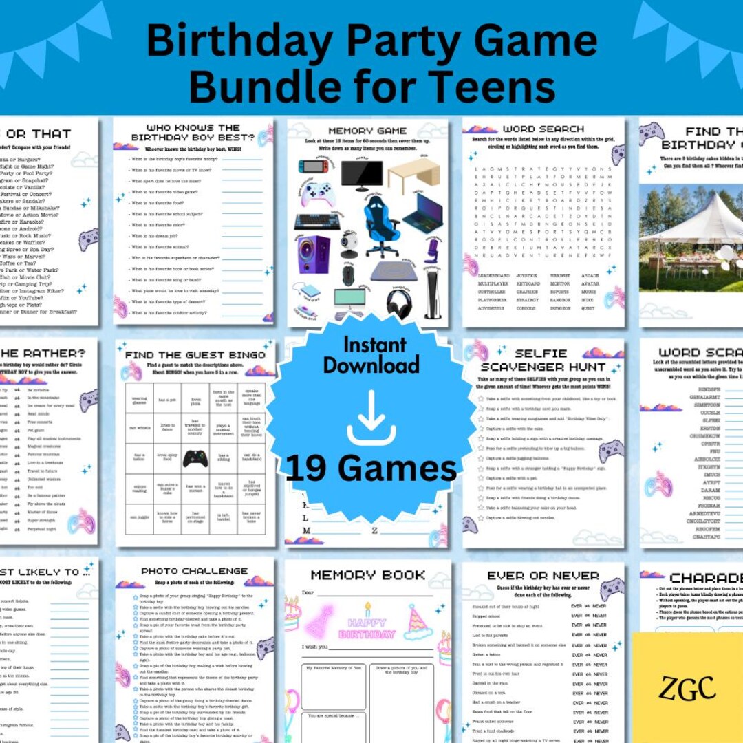Teen Boy Birthday Party Games Printable | 19 Fun Teen Games for Boys in ...