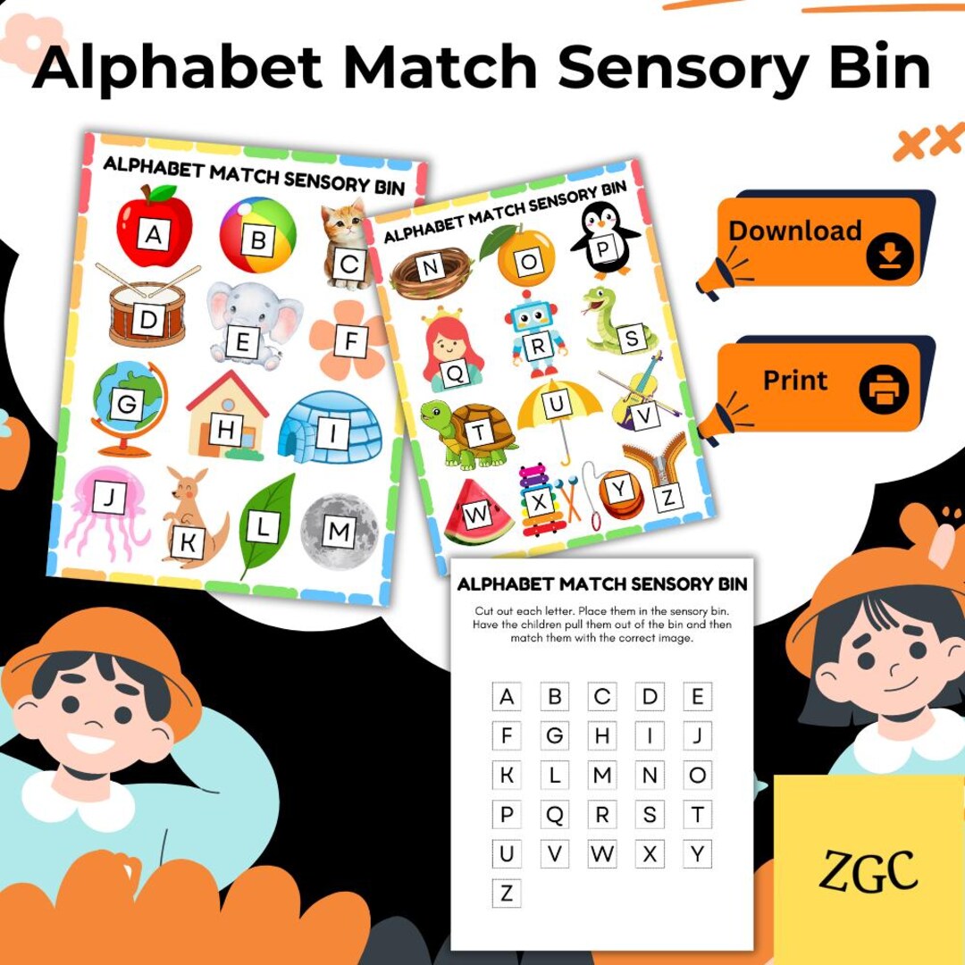 ABC Sensory Bin Printables, Hands on Alphabet Matching Game, Abc Bin ...