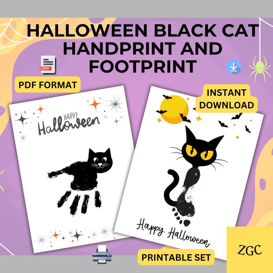 Halloween Black Cat Handprint and Footprint, Printable Crafts With ...