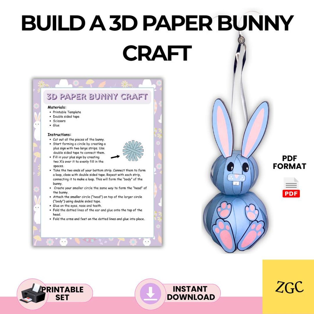 3D Paper Bunny Craft | Easter Bunny Kids Activity, Printable Spring ...