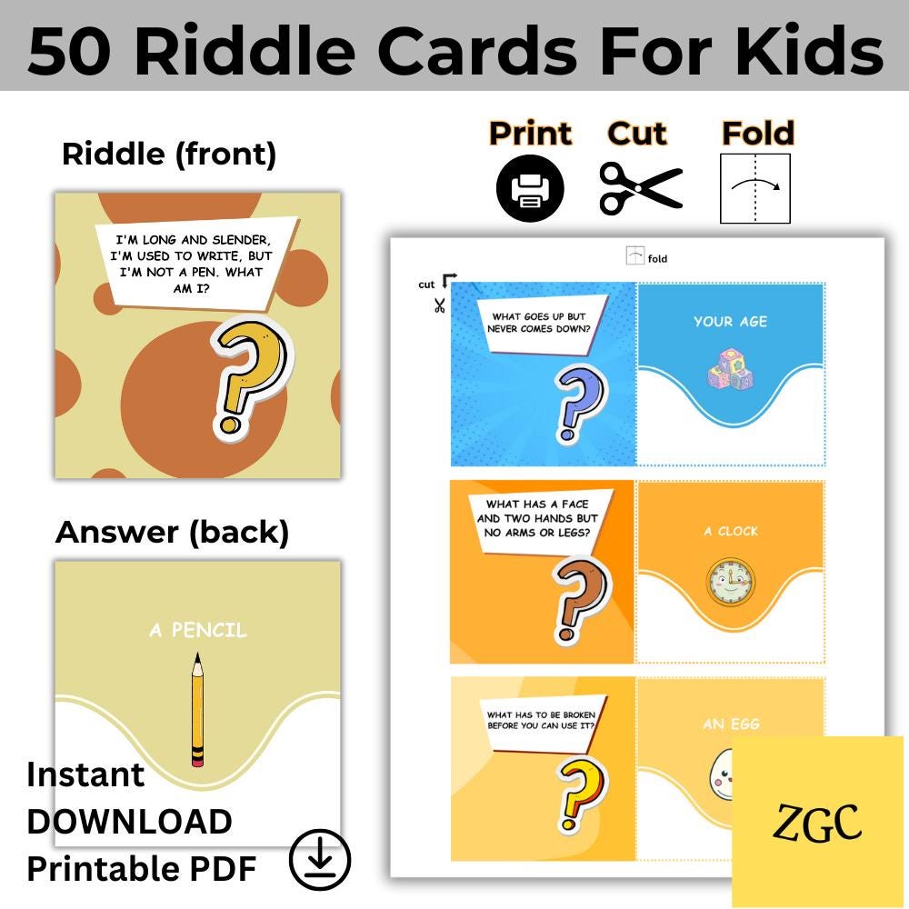 Fun Riddle Cards for Kids | Printable Brain Teasers | Educational Game ...