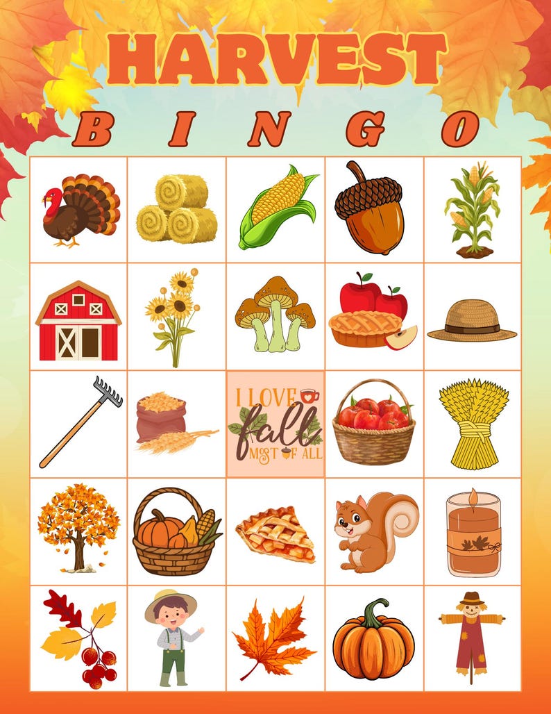 Harvest Bingo Game Printable, Thanksgiving Fall Party (instant Download ...