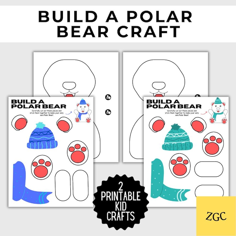 Build a Polar Bear Printable, Winter Polar Bear Kids Craft, Build a ...