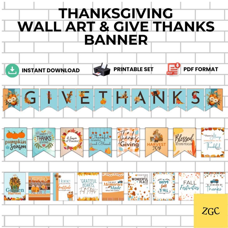 Thanksgiving Wall Art & Banner | Fall Decor (PDF Download) - Etsy