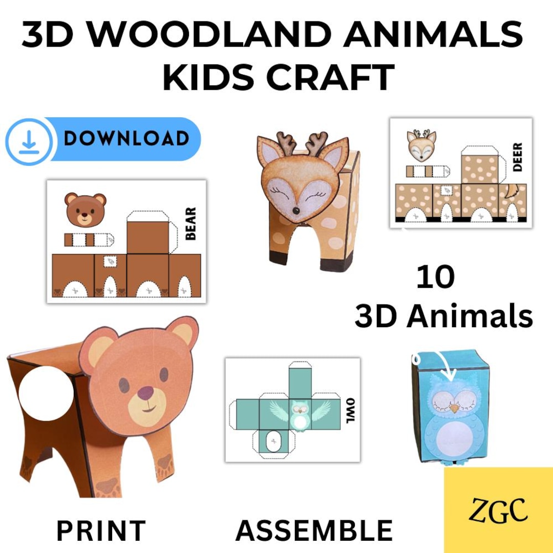 Printable 3D Woodland Animal Craft for Kids | Fine Motor Preschool ...