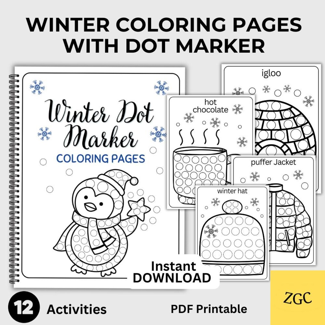 Winter Printable Dot Coloring Booklet, Dot Holiday Coloring Pages ...