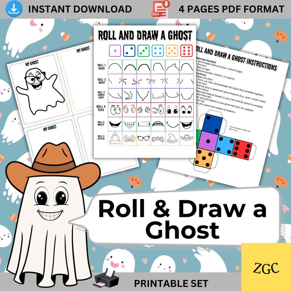 Roll the Dice to Draw a Ghost, Halloween Drawing Activity, Fall Art ...