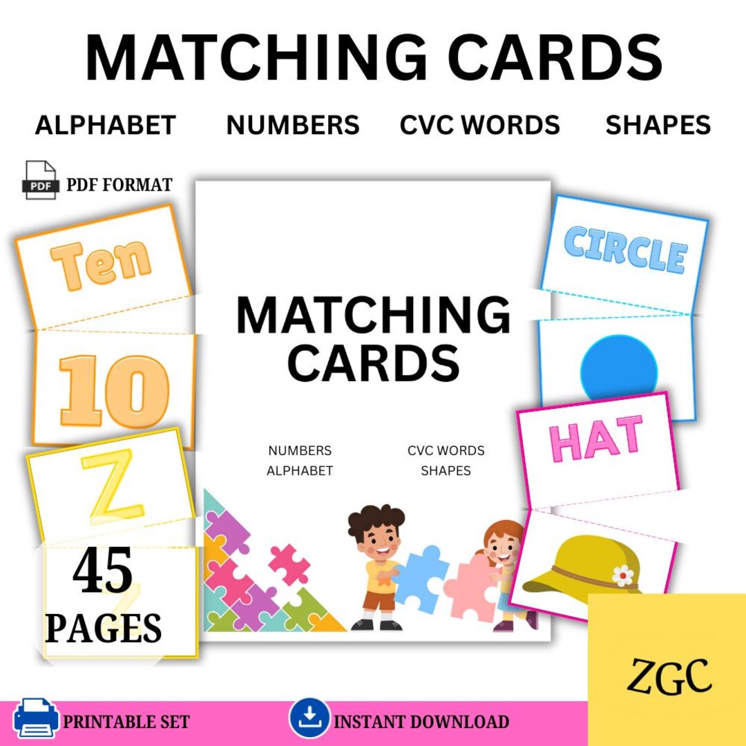 Printable Matching Puzzle Cards | Alphabet, Beginning Sounds, Numbers ...