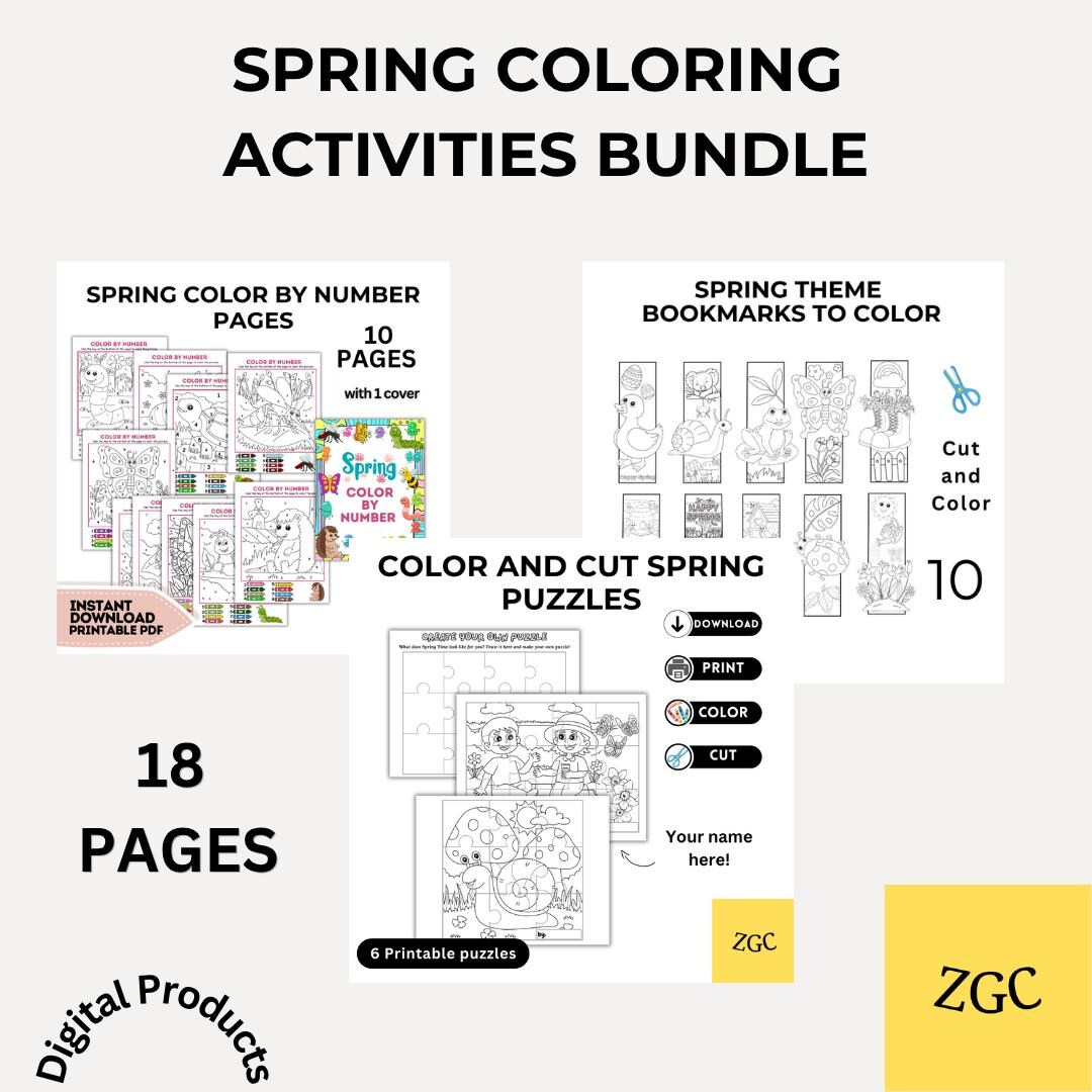 Spring Activity Bundle for Kids | Color by Number, Puzzles & Bookmarks ...