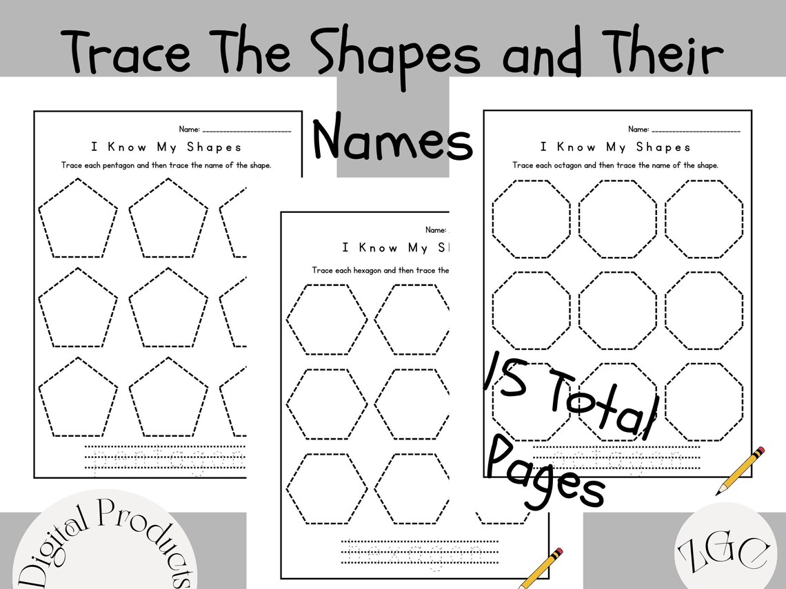 Trace the Shapes Worksheets, 12 Basic Shapes Tracing, Early Learner ...