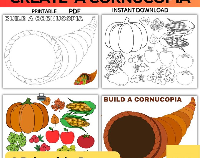 Cornucopia Paper Craft, Thanksgiving Cut and Paste Activity (digital ...
