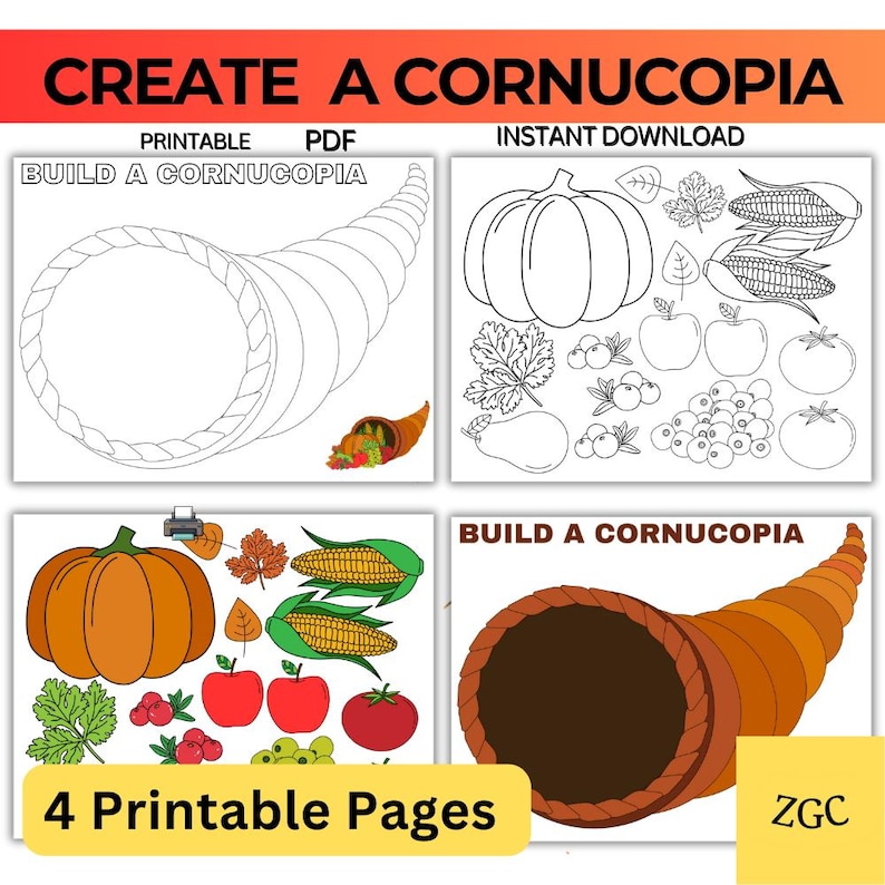 Build a Cornucopia Paper Craft for Kids, Thanksgiving Cut and Paste ...