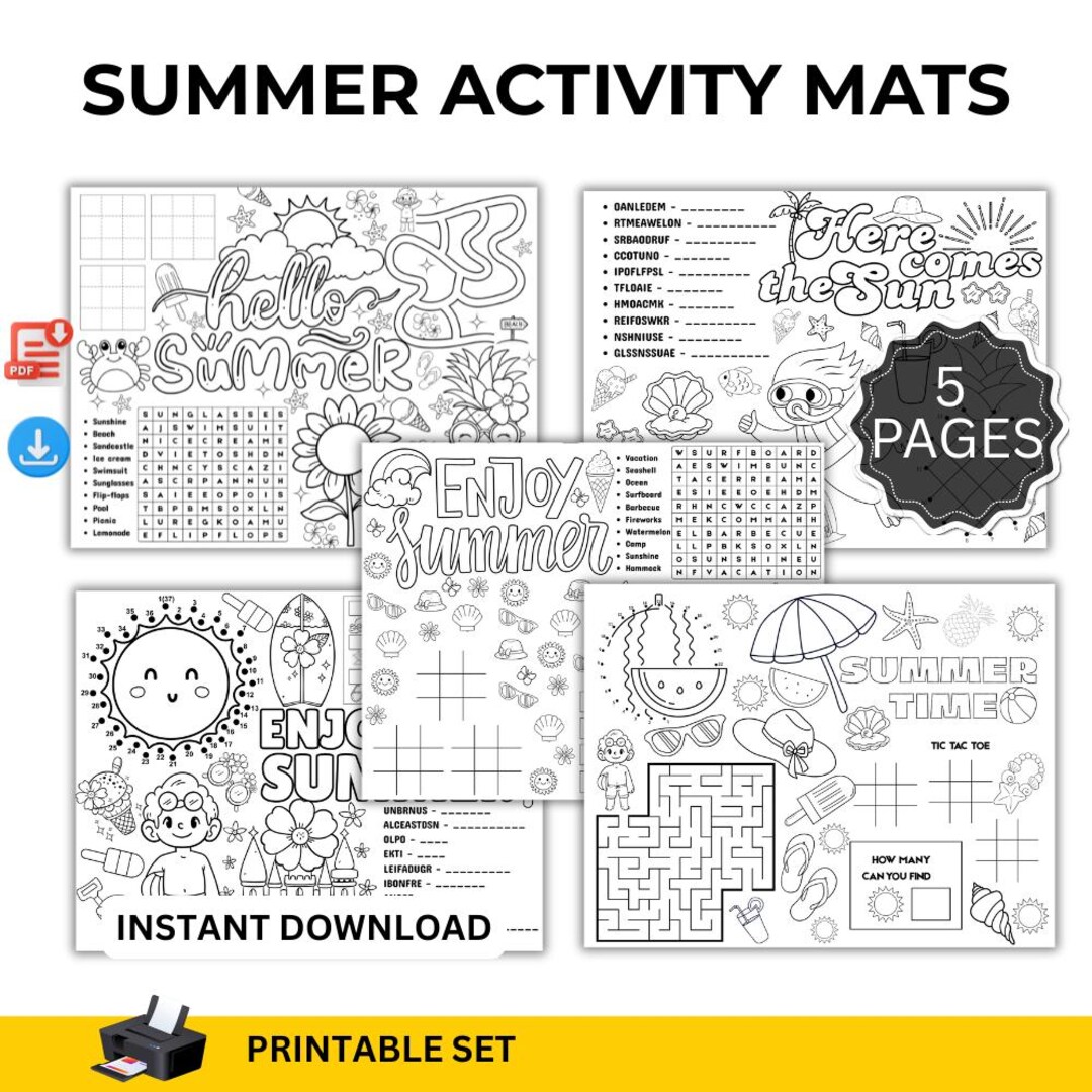 Summer Activity Placemats | Kids Road Trip Games (PDF) - Etsy