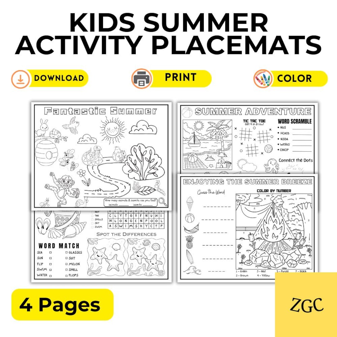 Summer Activity Placemats for Kids | Road Trip Games (PDF) - Etsy