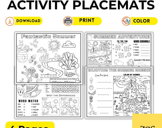 Summer Activity Placemats for Kids | Road Trip Games (PDF) - Etsy