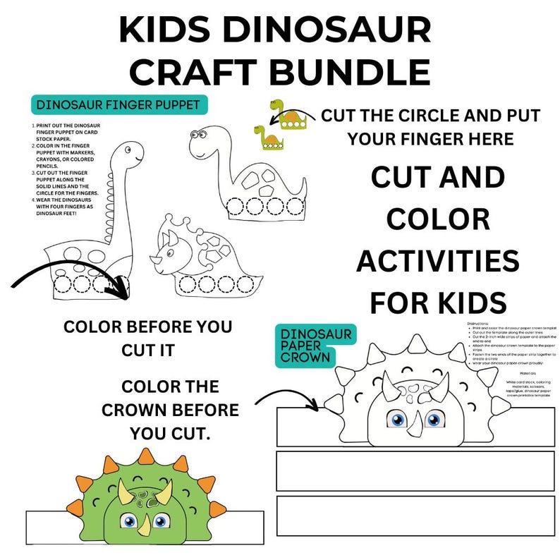 Printable Dinosaur Craft Pack for Kids | Build a Dinosaur, Crowns ...
