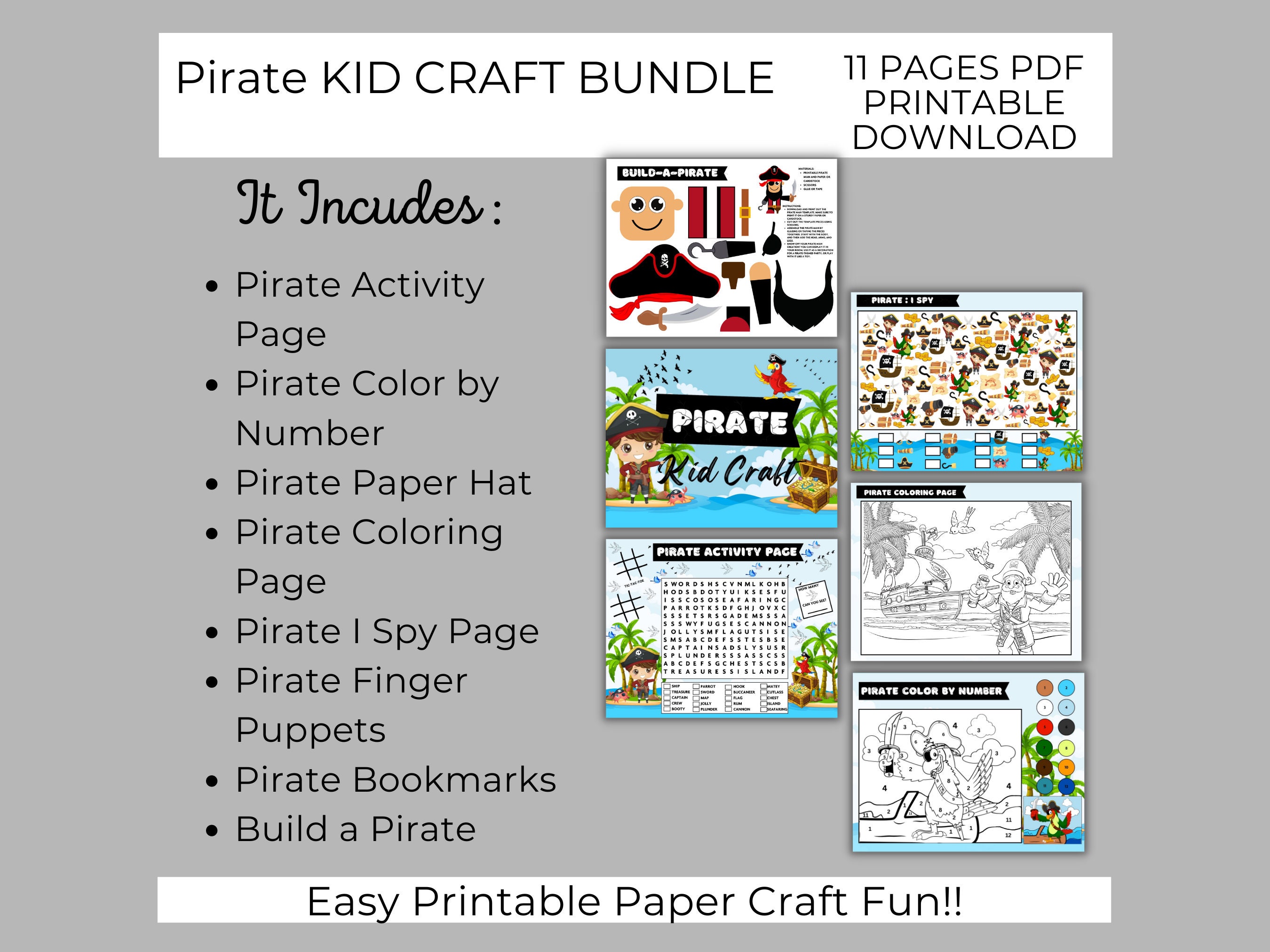 Printable Pirate Crafts for Kids Bundle, Build A Pirate Craft, Coloring ...
