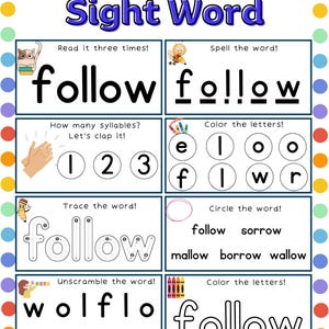 50 Sight Words Worksheets for Kindergarten | Printable Literacy Centers ...