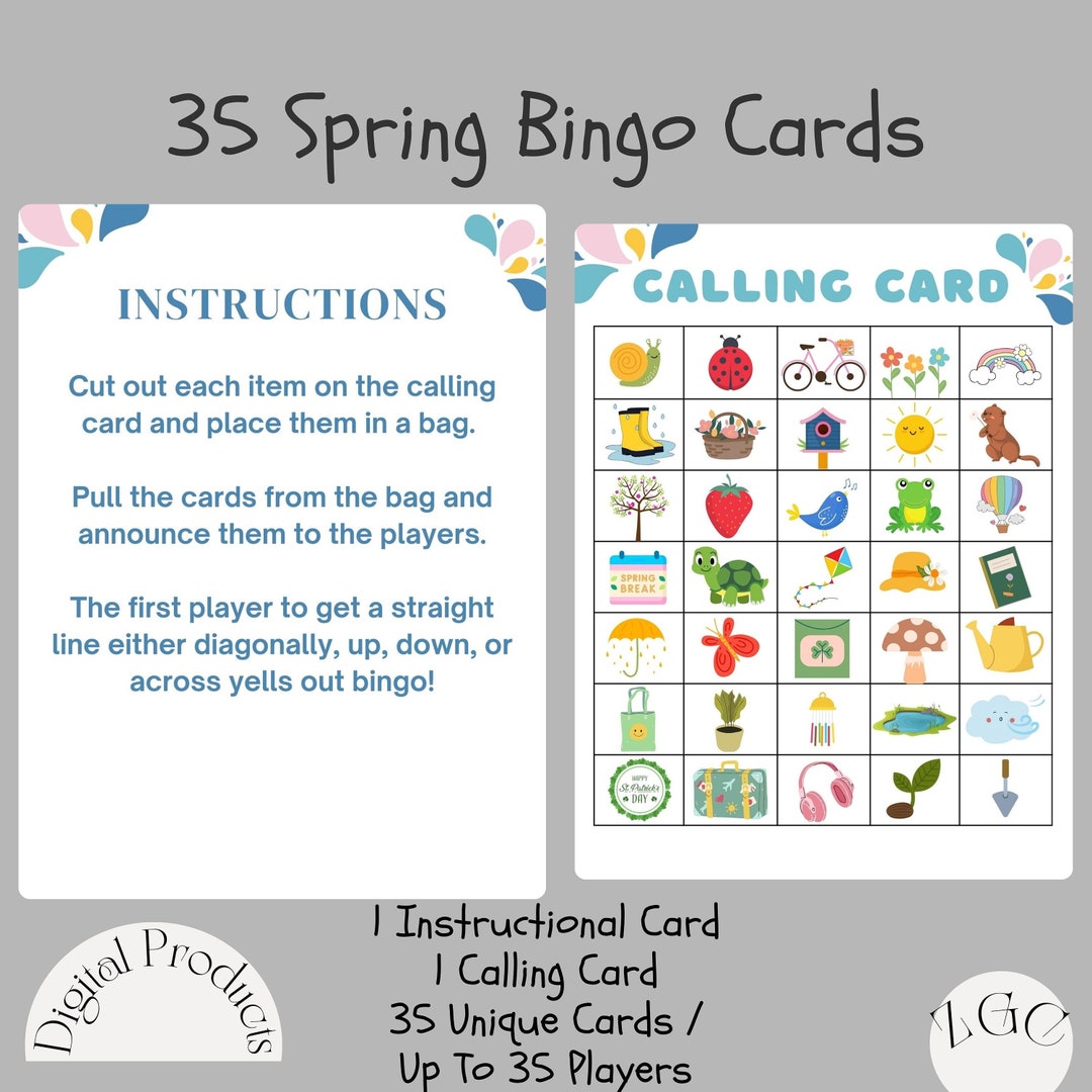 Spring Bingo Activity Cards, Spring Bingo Game, 35 Game Cards - Etsy
