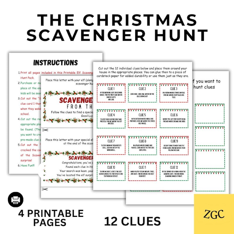Christmas Scavenger Hunt for Kids | Printable Indoor Treasure Hunt With ...