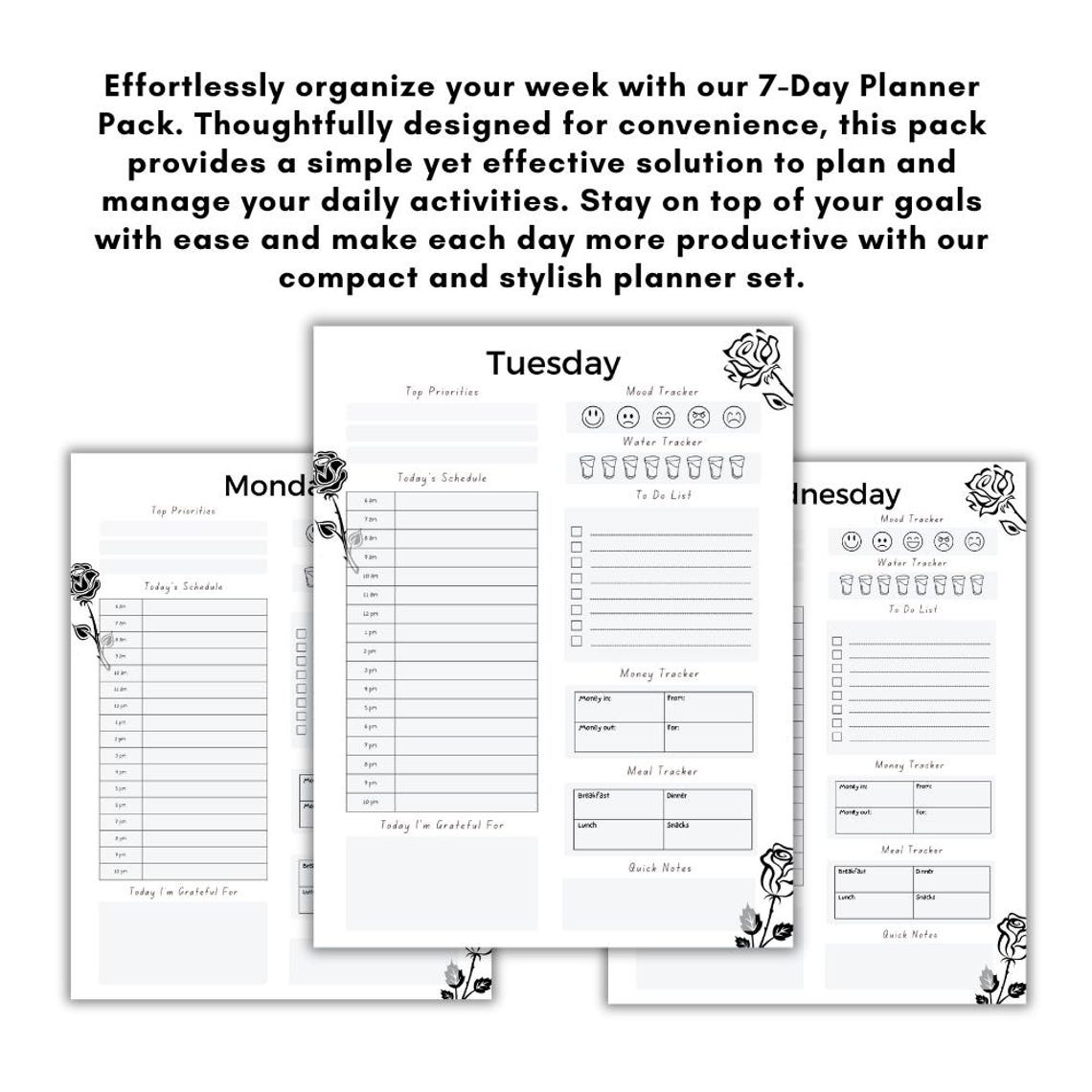 7-day Weekly Planner | Black & White Organizer (printable PDF) - Etsy