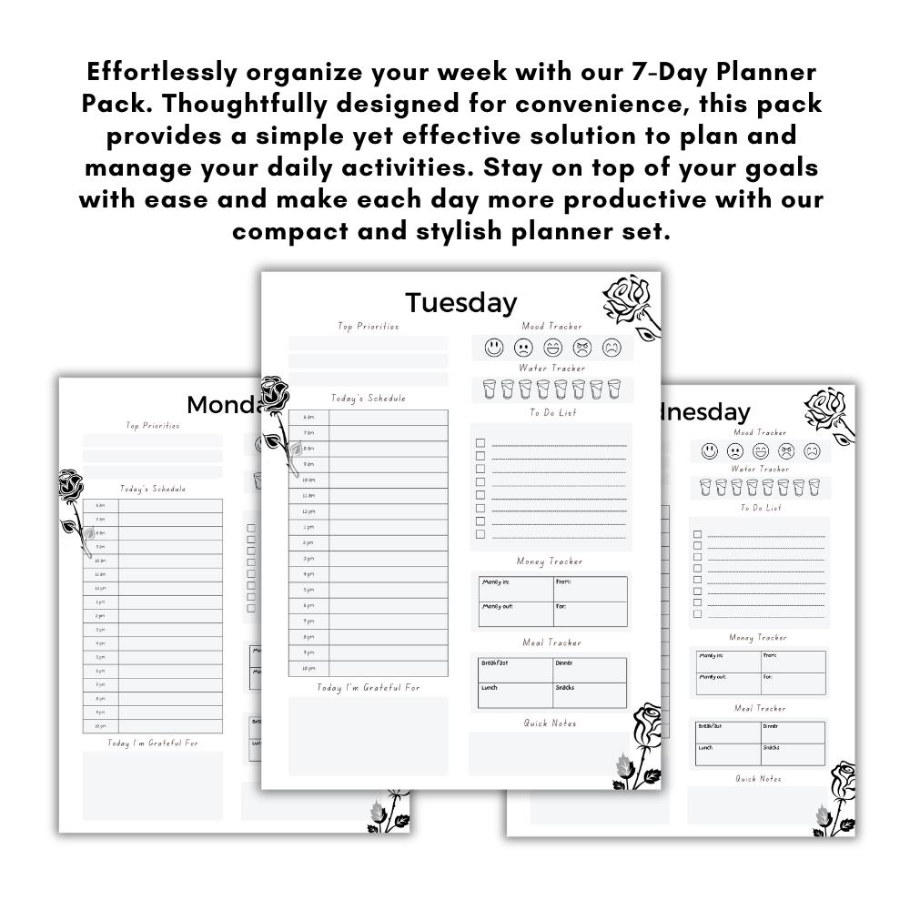 7-day Weekly Planner | Black & White Organizer (printable PDF) - Etsy