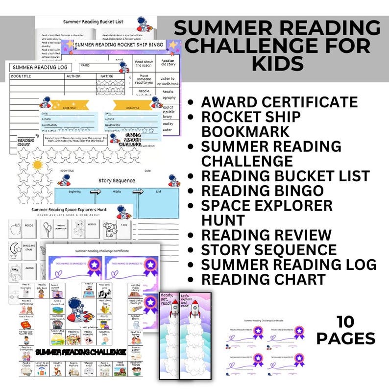 Space Themed Summer Reading Challenge Printable Bundle - 10 Fun Pages ...
