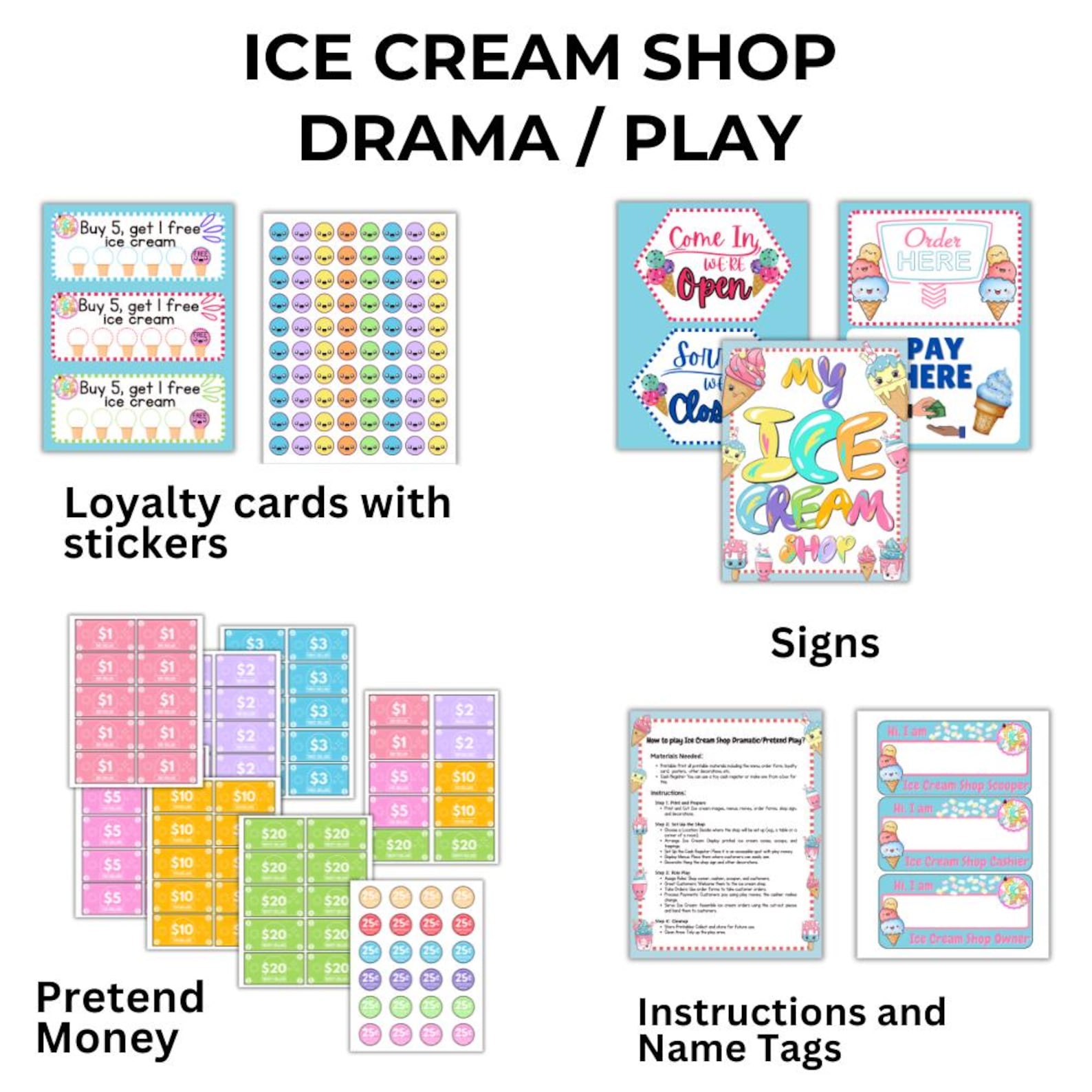 Ice Cream Shop Dramatic Play Printables | Pretend Play Center for ...