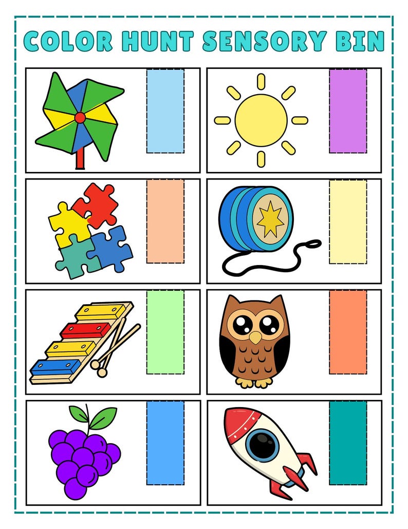 Colour Hunt Sensory Bin Activity, Hands on Colour Matching Game, Bin ...