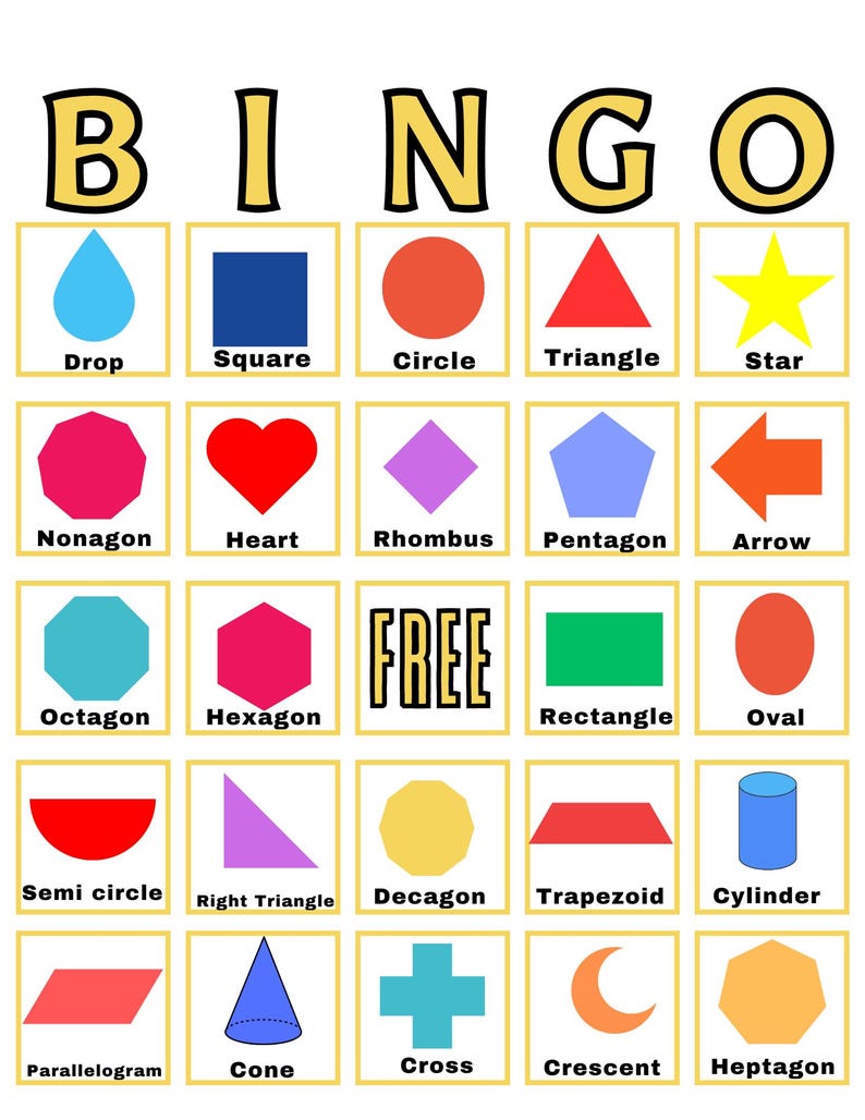Printable Shapes Jumbo Bingo Cards, Kids Fun Bingo Game, Preschool ...