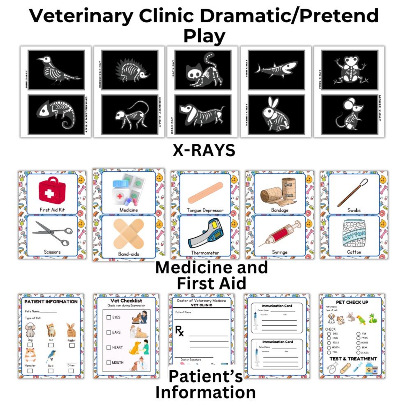 Veterinary Clinic Dramatic Play Printable Set for Kids | Pretend Vet ...
