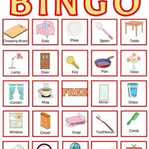 Printable Household Items Bingo Cards, Kids Fun Bingo Game, Preschool ...