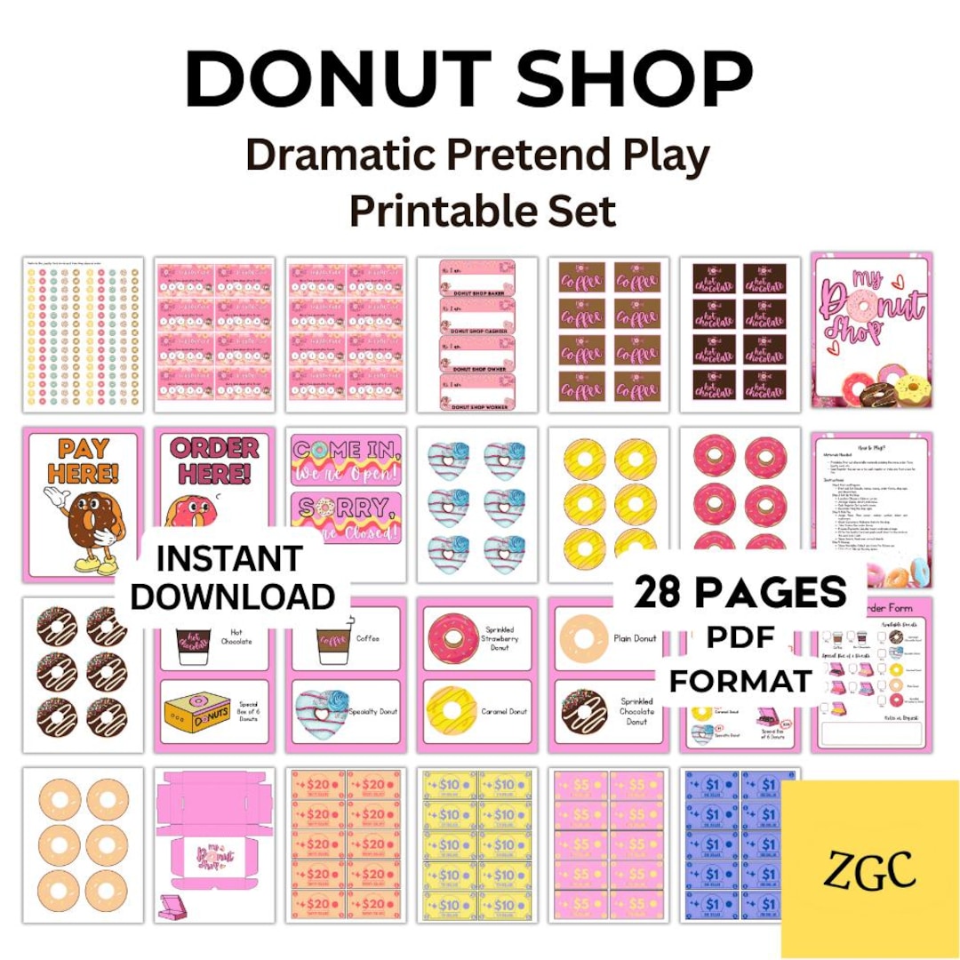 Donut Shop Dramatic Play Printable for Kids | Pretend Play Donut Store ...