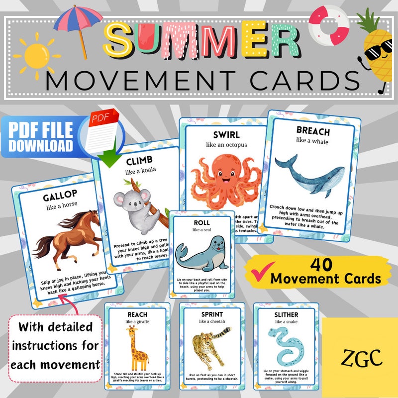 Animal Action Cards - Etsy