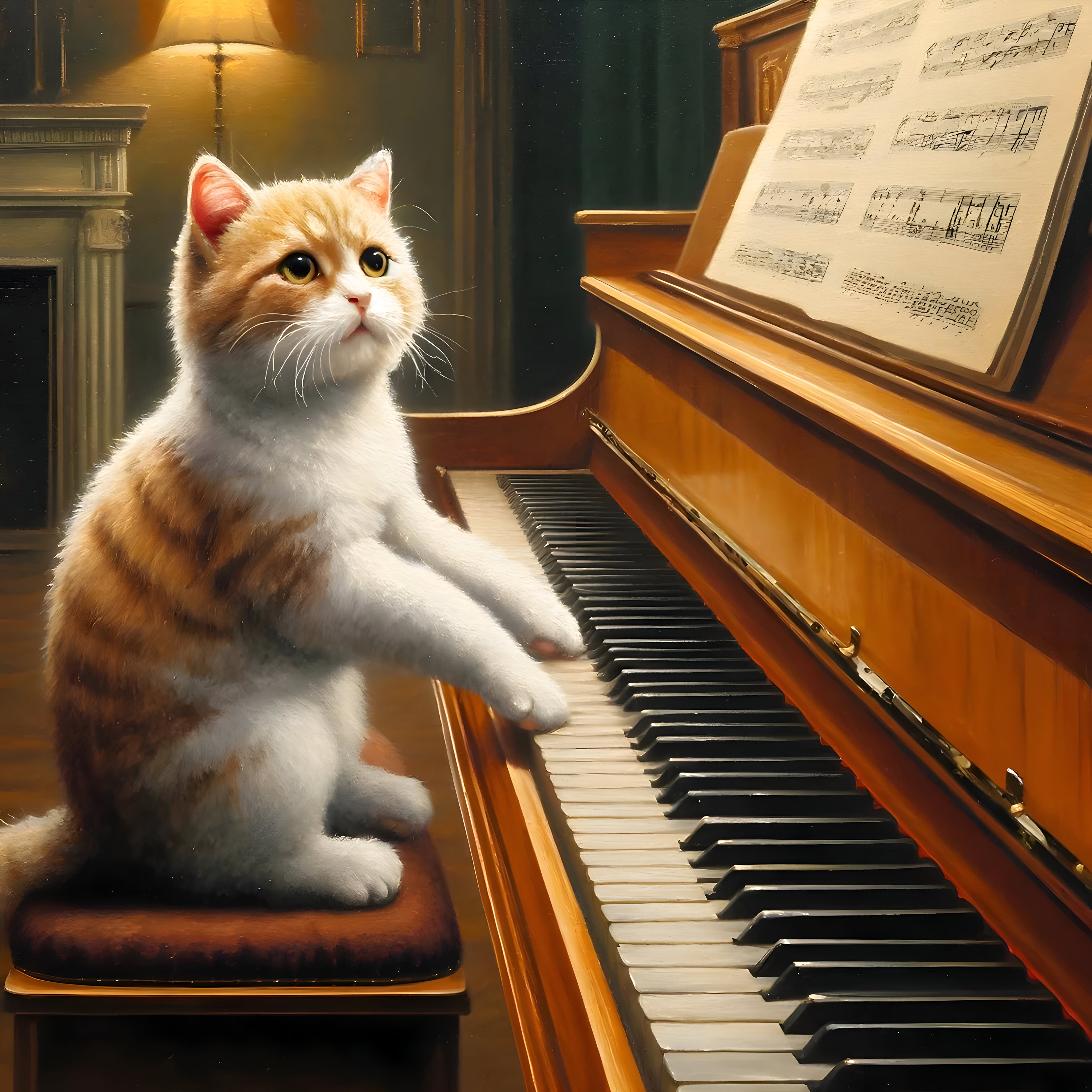 Cat Playing Piano Print Poster Digital Download Printable Highly ...