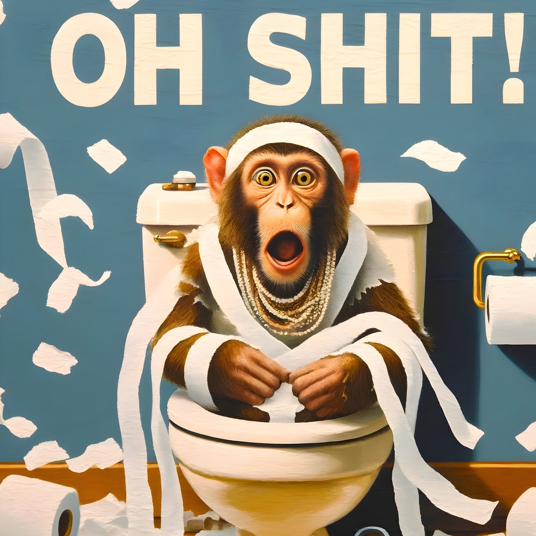 Monkey on Toilet Bathroom Funny Poster Digital Download Highly Detailed ...