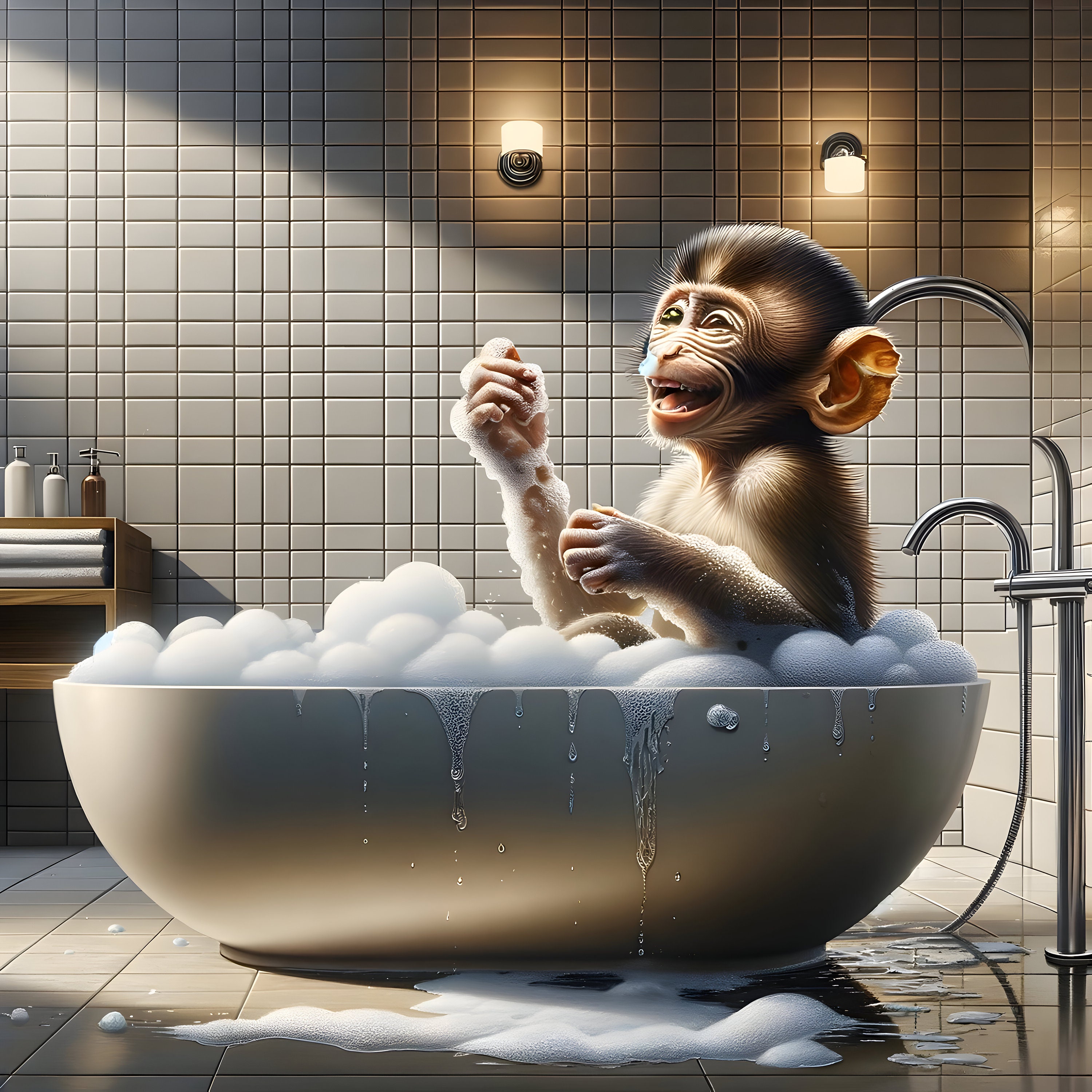 Monkey in Bath Funny Bathroom Print Poster Digital Download Printable ...