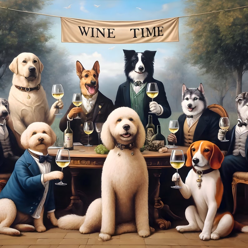 Dogs Wine Time Print Poster Highly Detailed High Resolution Digital ...