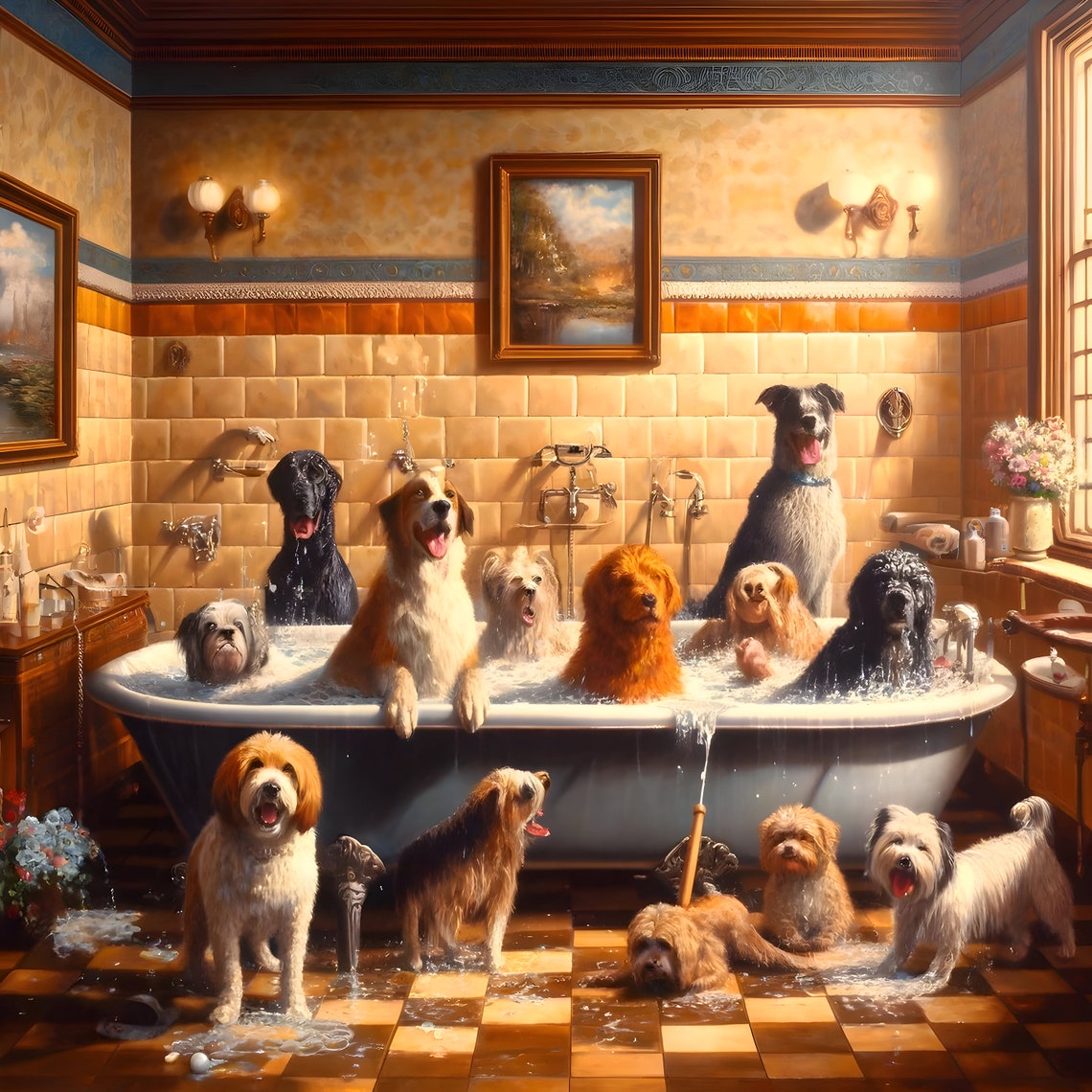 Dogs in Bath Funny Bathroom Print Poster Digital Download Printable for ...