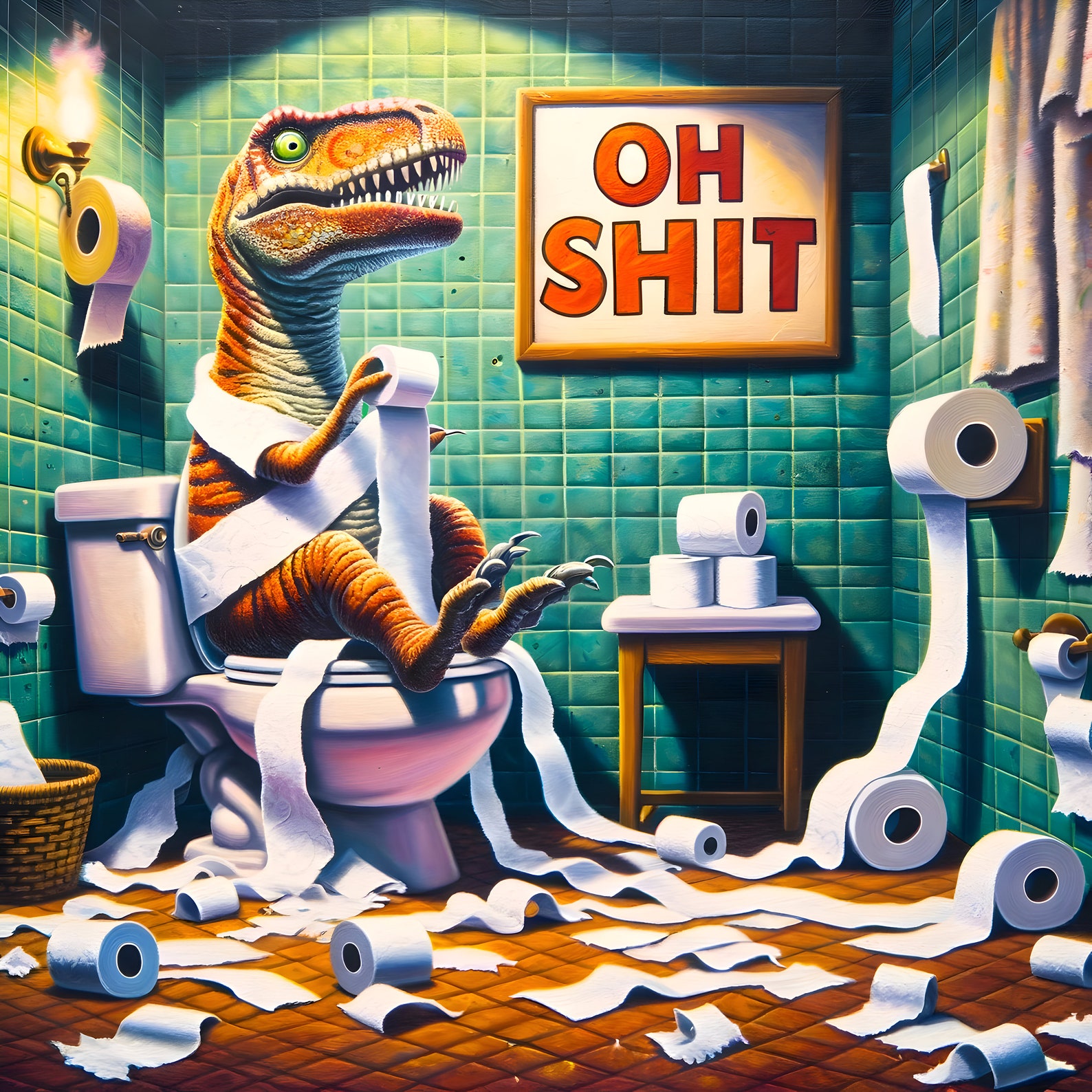 Dinosaur on Toilet Print Poster Digital Download Printable Highly ...