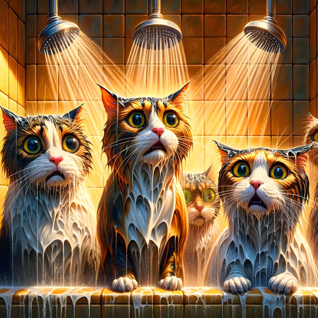 Cats in Shower Funny Bathroom Print, Cat Lover Picture, Cats Funny Art ...