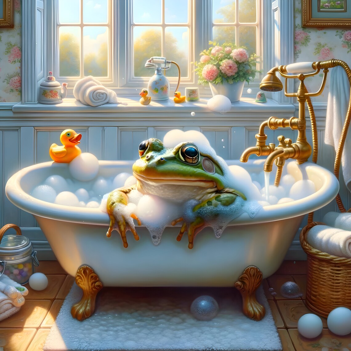 Frog in Bath Print, Funny Bathroom Picture, Bathroom Fun Poster Quirky ...