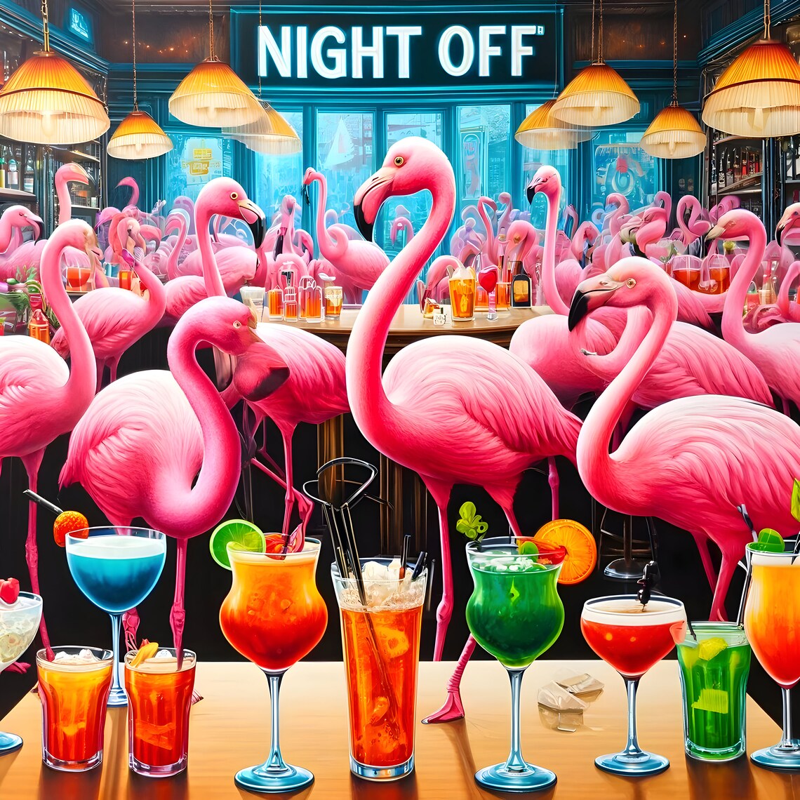 Flamingos Night Out Print Poster Digital Download Printable Highly ...