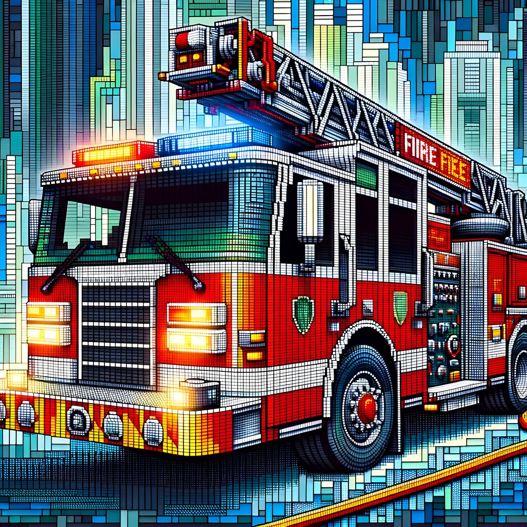 Fire Engine Childrens Picture Painting Print Digital Download Living ...