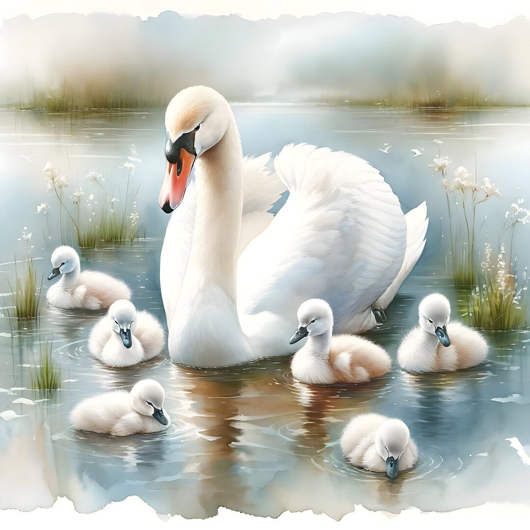 Swan Mother Swan With Signets Giclee Limited Edition of 5 Prints Framed ...