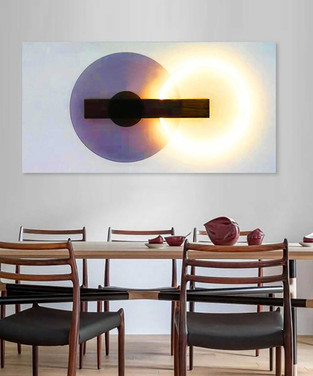 Radiant Rings: LED Overlapping Circles Wall Art With 3D Rectangular ...